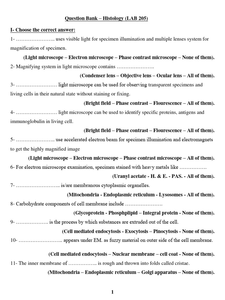 Question Bank. | Download Free PDF | Epithelium | Microscopy