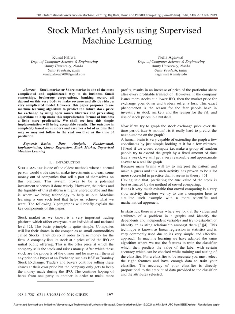 Stock Market Prediction via ML | PDF | Machine Learning | Stocks