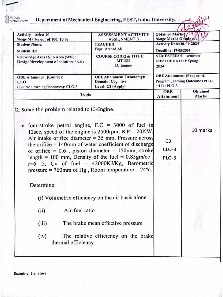 Naveed Assignment 3 IC Engine | PDF
