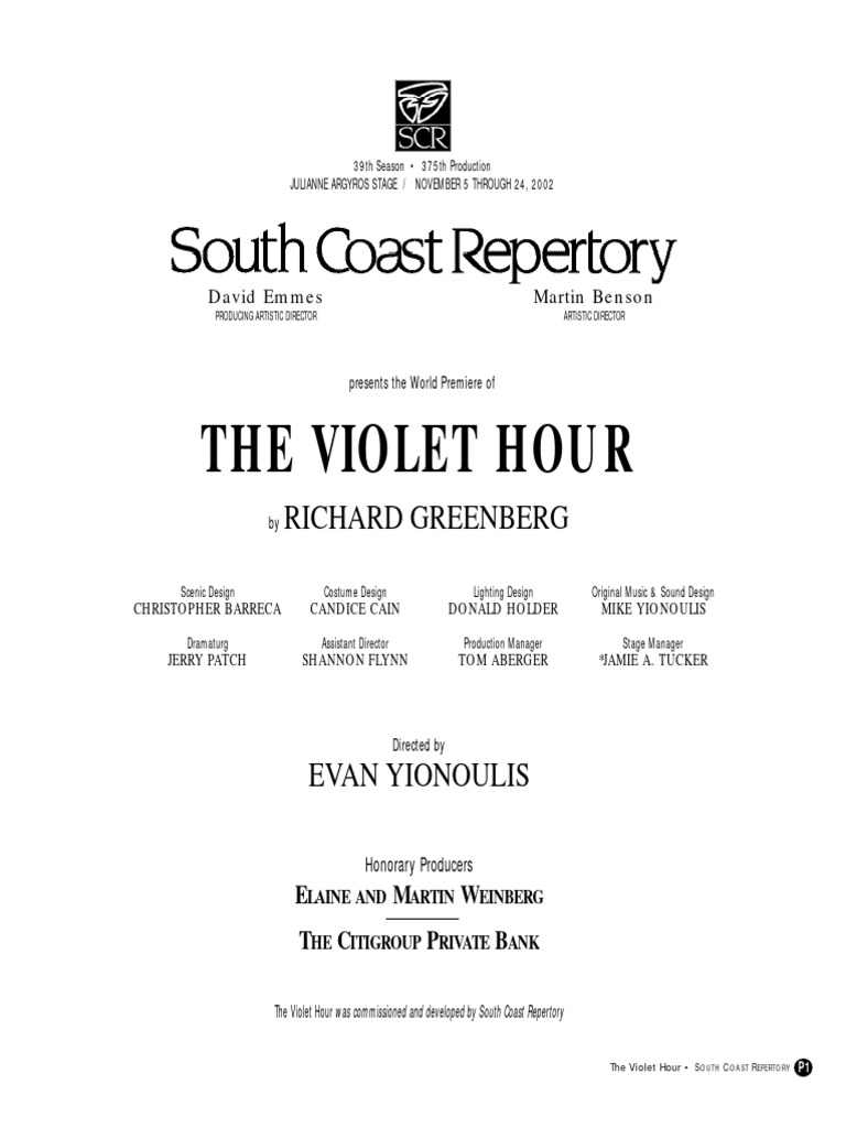 The Violet Hour Production Overview | PDF | Theatre