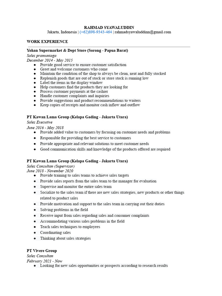 CV Rahmad Syawaluddin | PDF | Sales | Customer