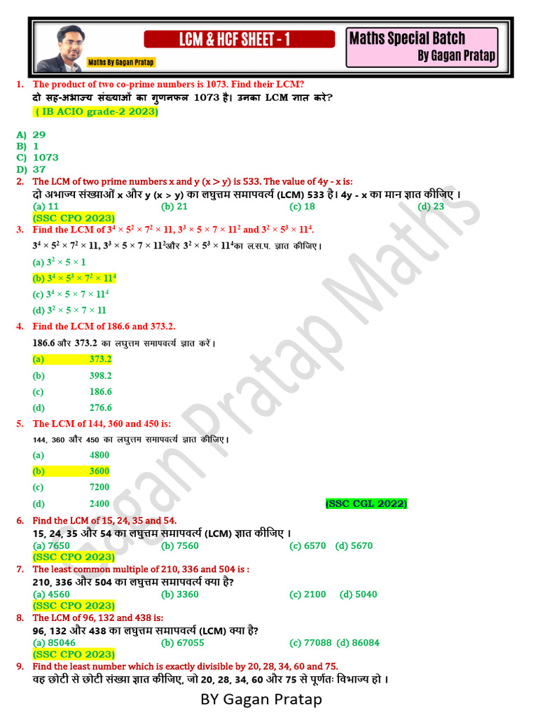 BY Gagan Pratap 1 The Product Of Two Co Prime Numbers Is 1073 Find
