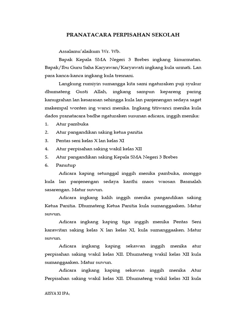 Pranatacara Perpisahan Sekolah | PDF