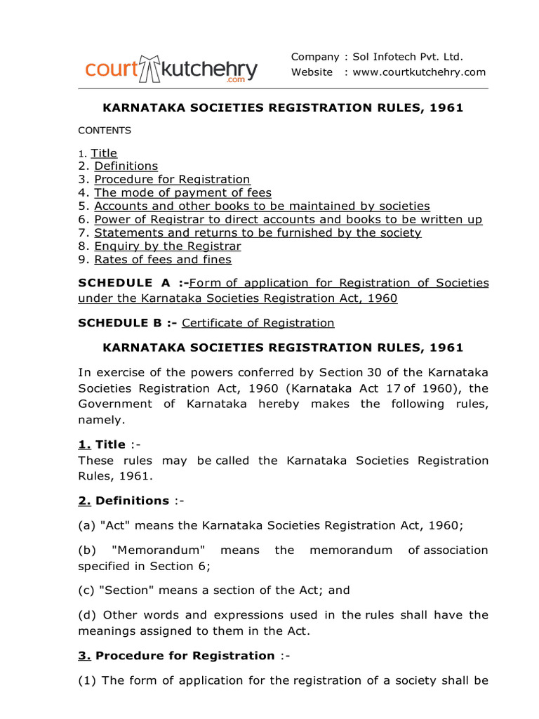 Karnataka Societies Registration Rules, 1961 | PDF | Government | Justice