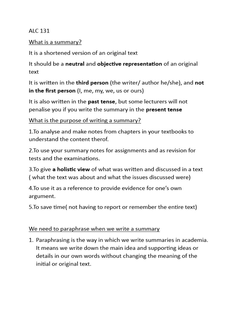 ALC 131 Summary Writing | Download Free PDF | Essays | Word