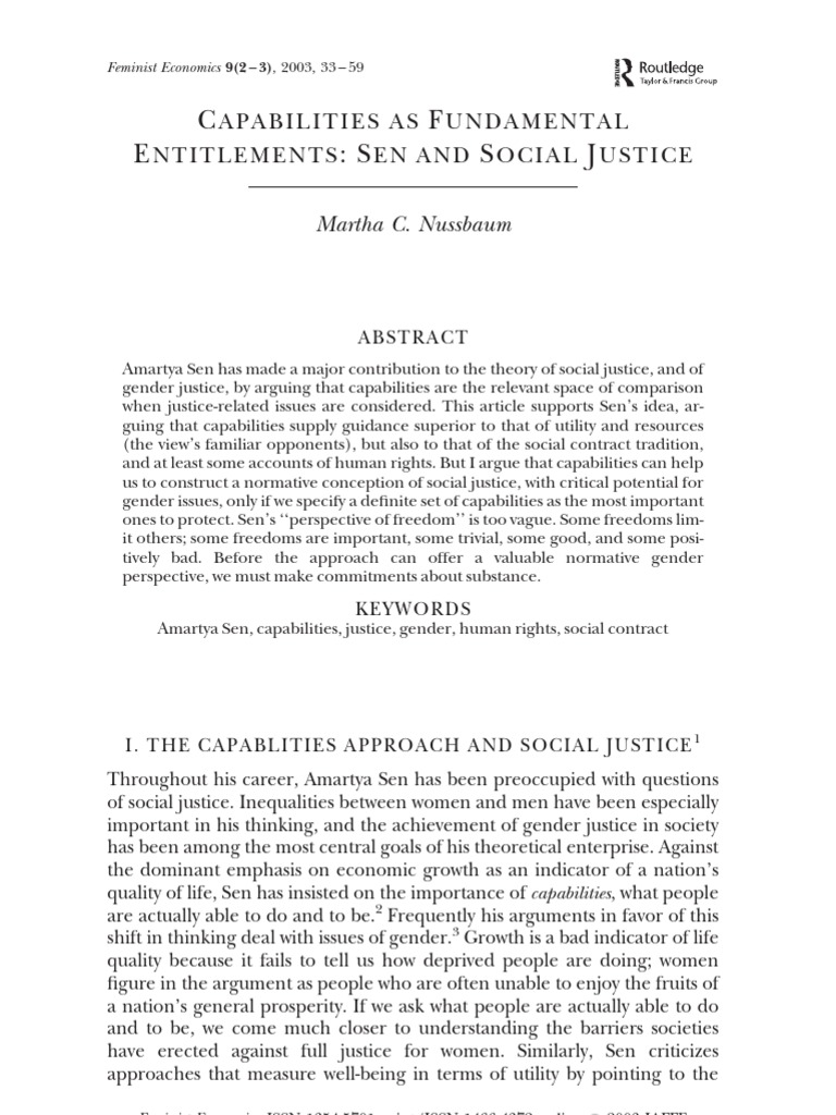 Nussbaum M (2001) Capabilities As Fundamental Entitlements | PDF ...