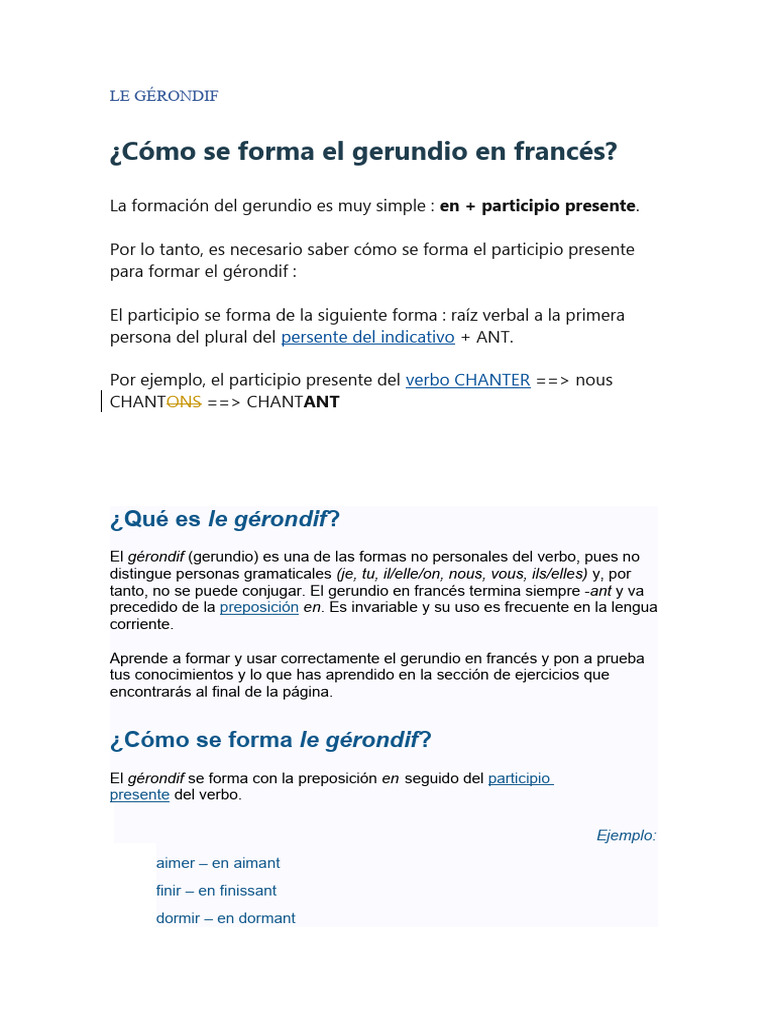 Le Gérondif | Descargar gratis PDF | Verbo | Conjugación gramatical