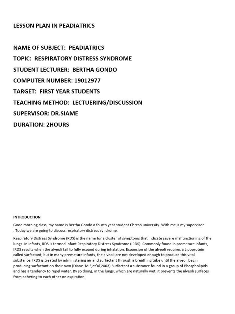 RDS | PDF | Respiratory System | Lung