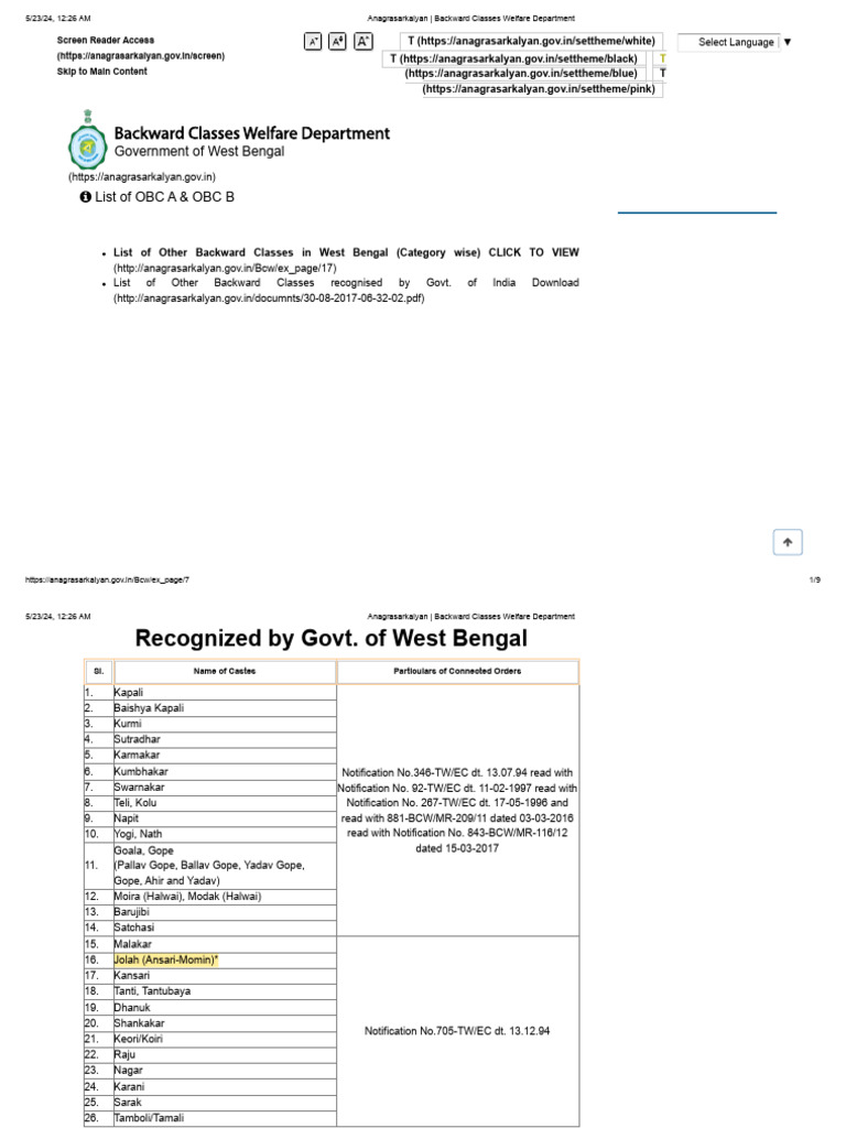 West Bengal OBC Caste List 2024 | PDF | Social Groups Of India