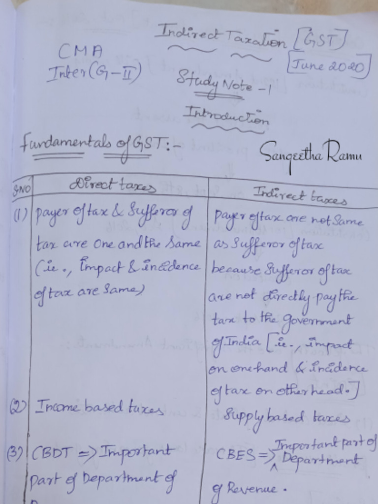 GST Introduction Study Note 1 For June2020 Exam | PDF