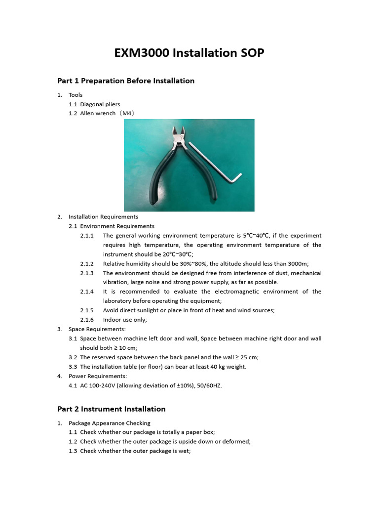 EXM3000 Installation SOP | PDF