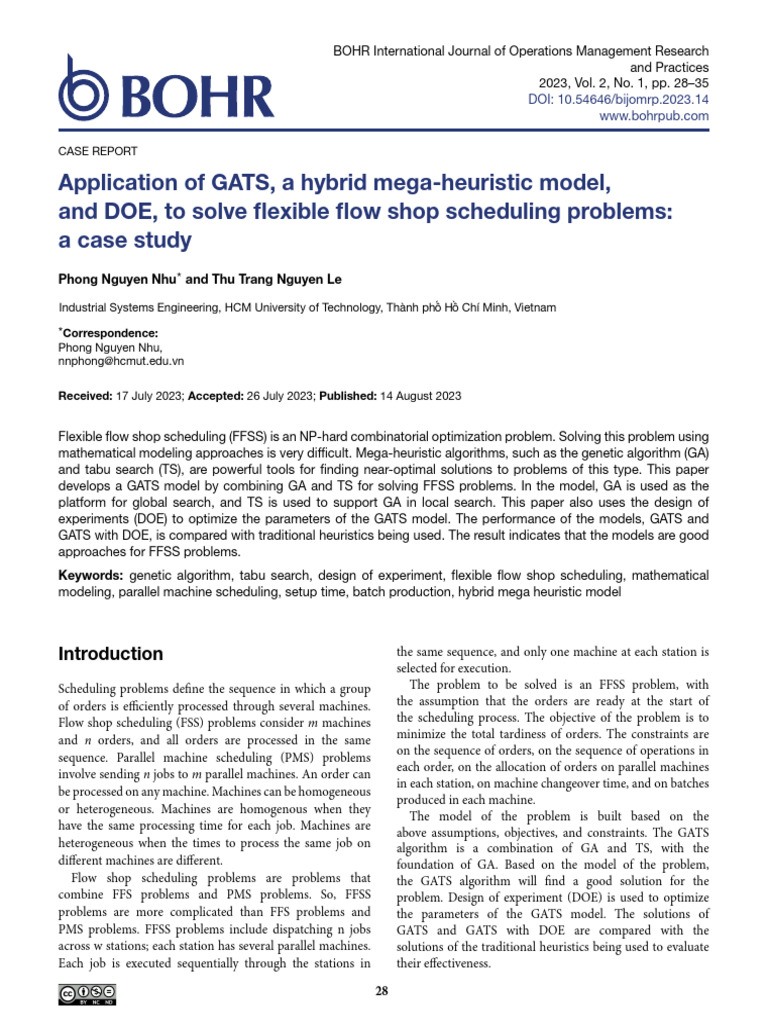 Application of GATS, A Hybrid Mega-Heuristic Model, and DOE, To Solve Flexible Flow Shop ...