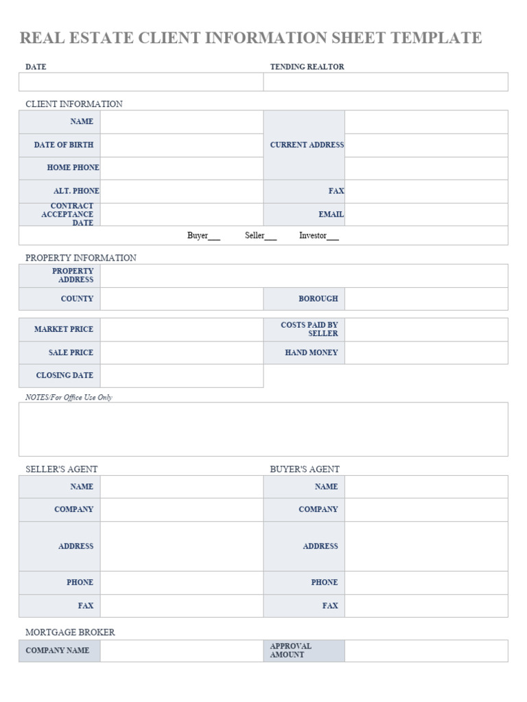 IC-Real-Estate-Client-Information-Sheet-10864 | PDF