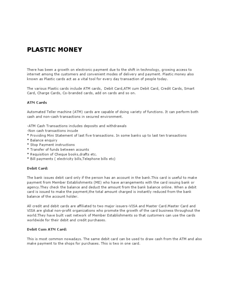 Understanding Plastic Money and Cards | PDF | Debit Card | Credit Card