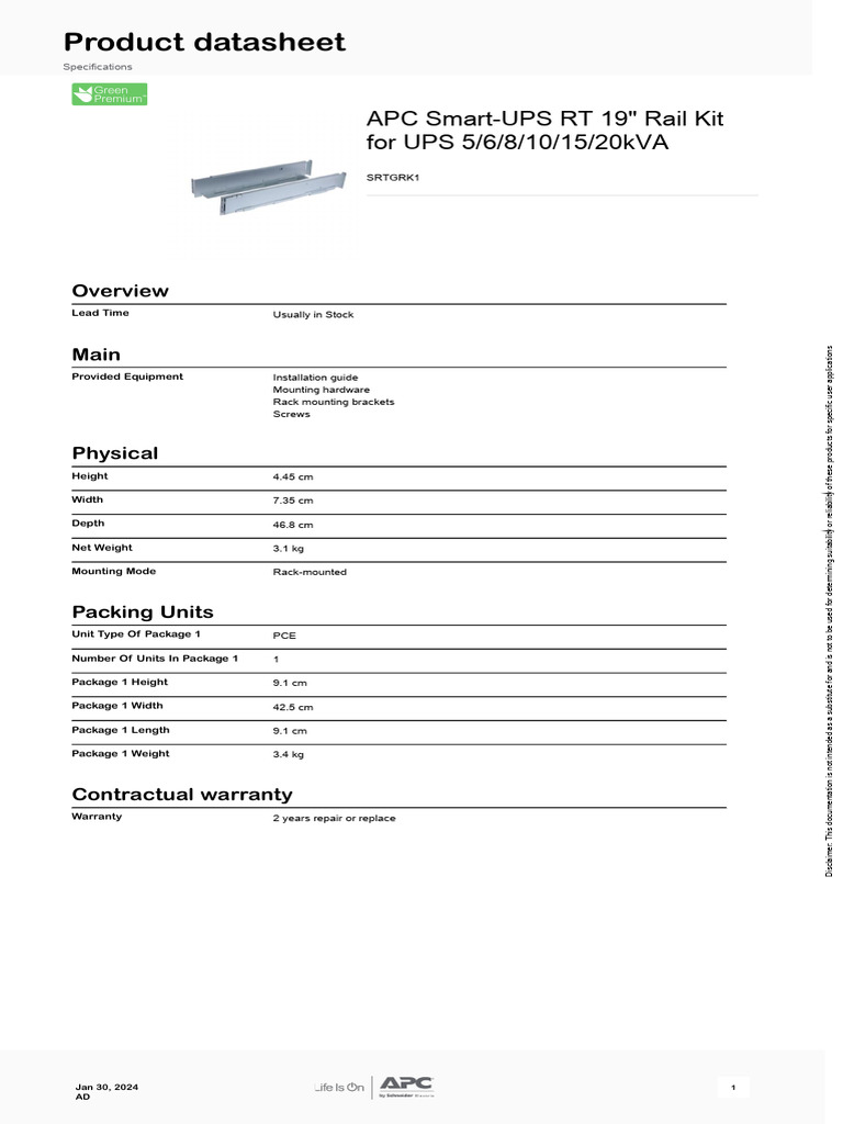 APC SmartUPS-Accessories SRTGRK1 | PDF | Economy And The Environment