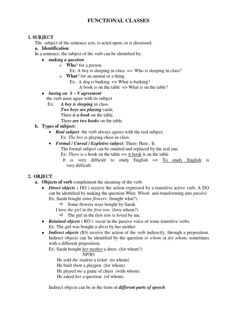 Functional Classes | PDF | Subject (Grammar) | Adverb