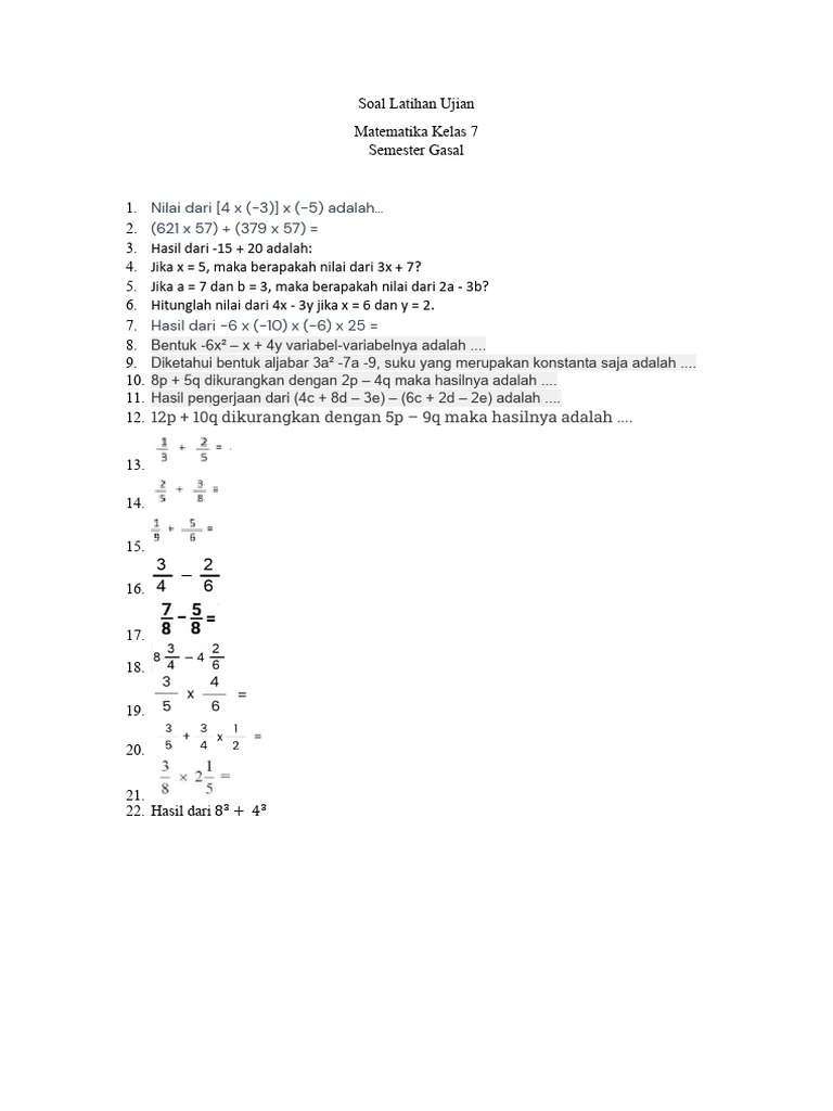 Soal Matematika Kelas 7 | PDF