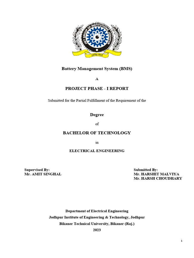 Battery Mangement System (BMS) Project Report | Download Free PDF ...