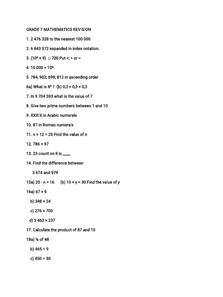 Grade 7 Math Exercises and Solutions | PDF | Area | Mathematics