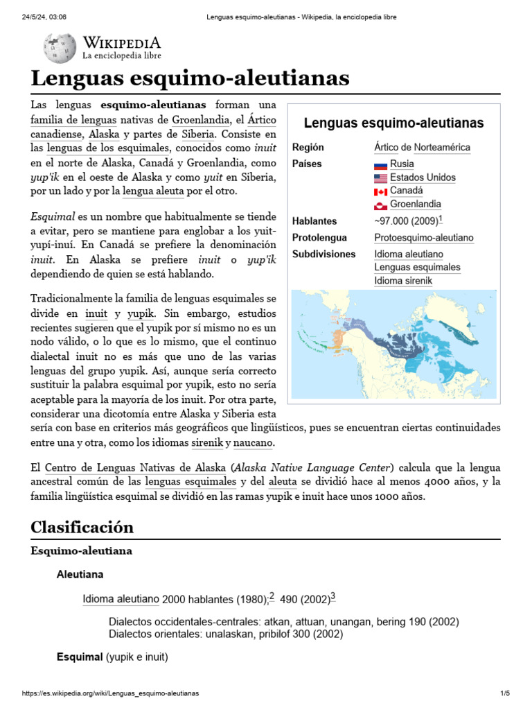 Lenguas Esquimo-Aleutianas | PDF | Idiomas | Estudios de idiomas extranjeros