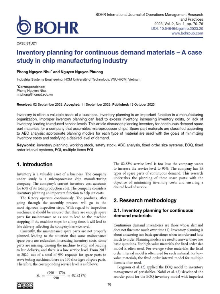 Inventory Planning For Continuous Demand Materials - A Case Study in Chip Manufacturing Industry ...