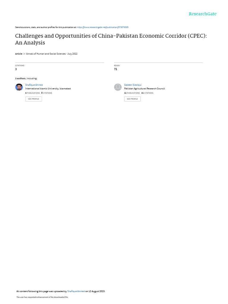 Challenges and Opportunities of China-Pakistan Economic Corridor (CPEC ...