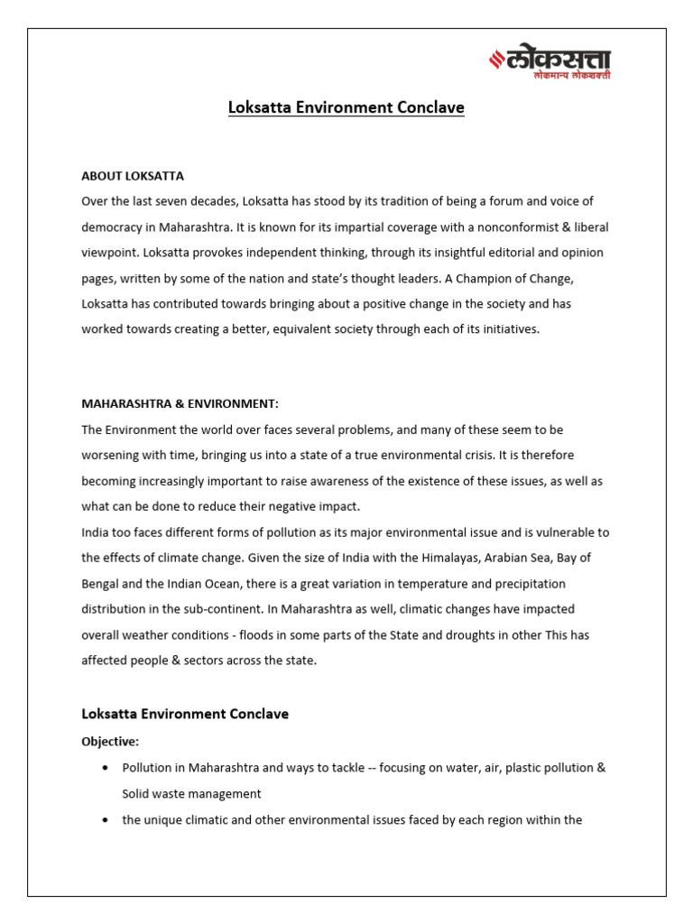 Loksatta Environment Conclave Fin - June 2024 - Concept Note | PDF | Pollution | Renewable Energy