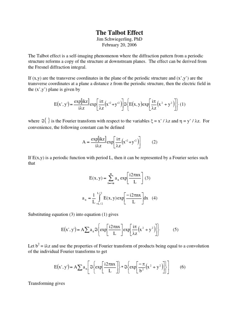 The Talbot Effect | PDF | Exponential Function | Diffraction