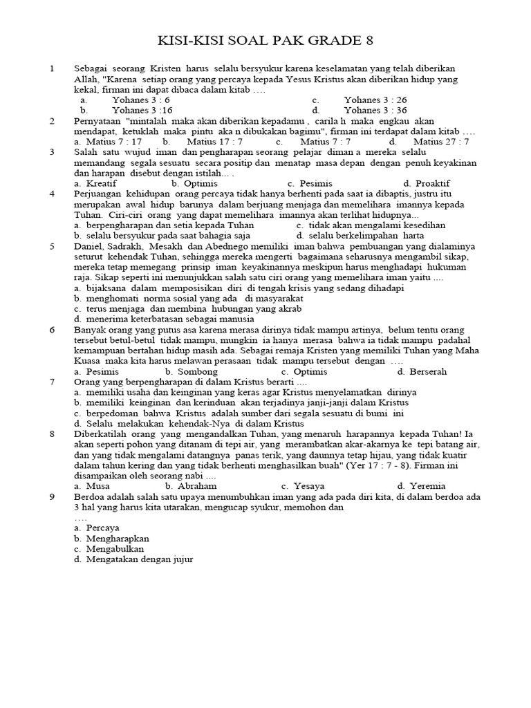 Kisi-Kisi Soal PAK Kelas 8 | PDF | Agama & Spiritualitas