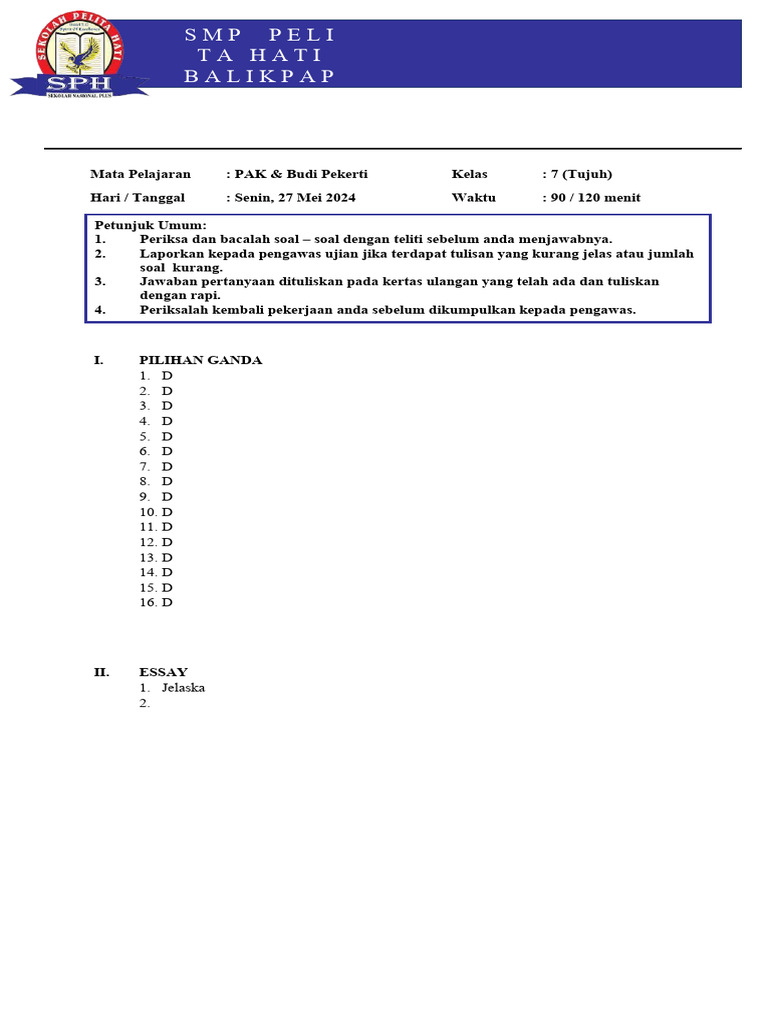Soal PAK GRADE 7 SEMESTER 2 | PDF