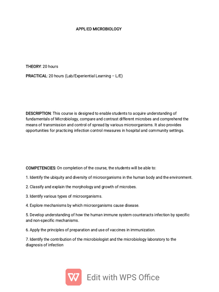 Applied Microbiology Course Overview | PDF | Self-Improvement | Science ...