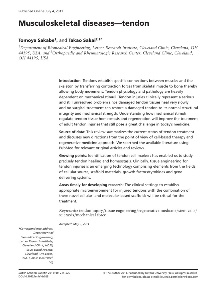 Musculoskeletal Diseases—Tendon | PDF | Wound Healing | Tissue Engineering