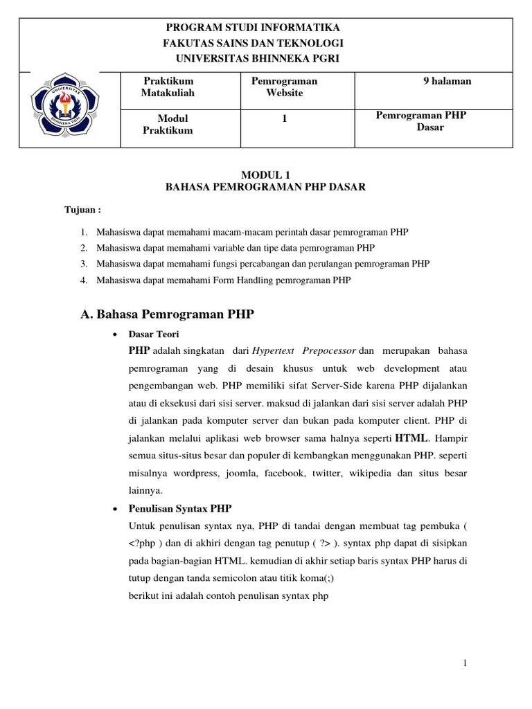 Modul Praktikum Website 1-PHP Dasar | PDF | Kajian Bahasa Asing | Komputer