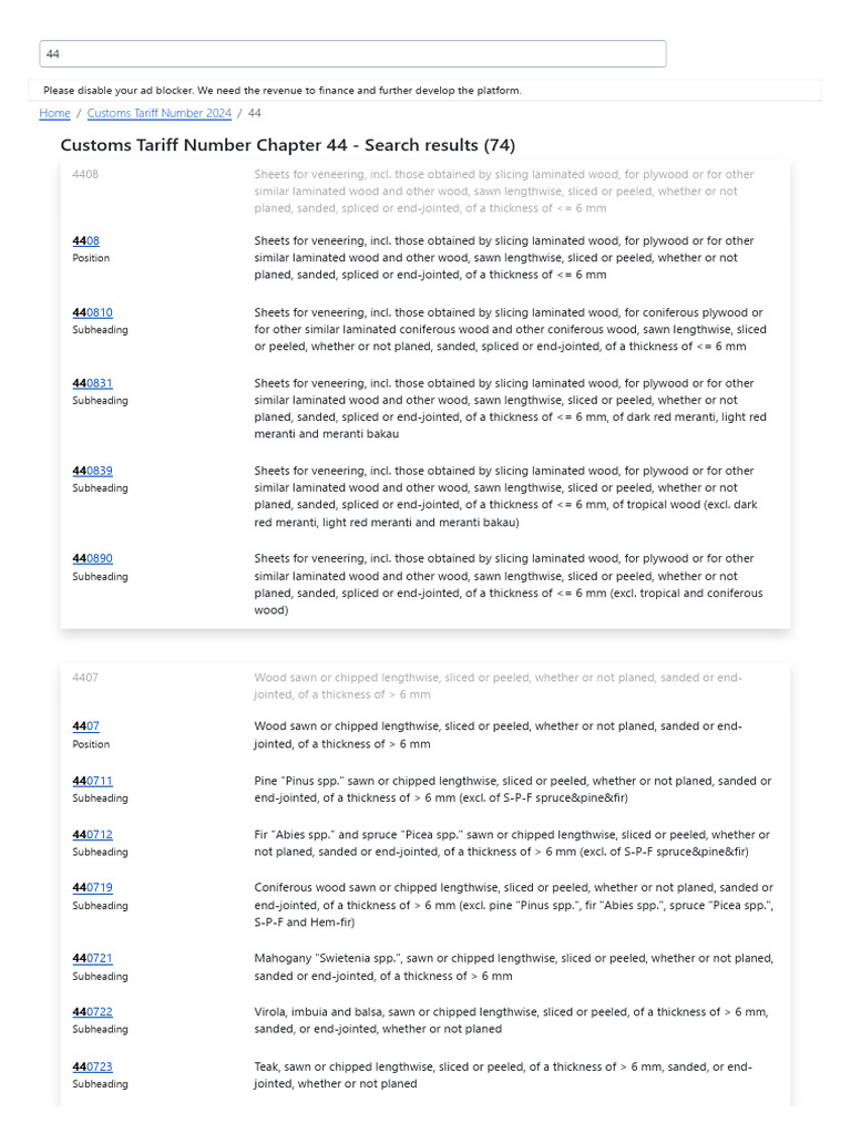 Customs Tariff Number Chapter 44 - Search Results | Download Free PDF ...