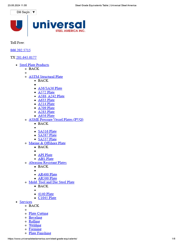 Steel Grade Equivalents Table - Universal Steel America | PDF | Steel ...