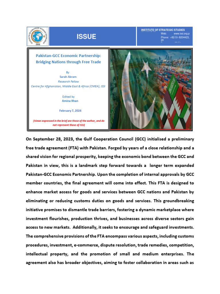 Pakistan-GCC Free Trade Agreement Insights | PDF | Gulf Cooperation ...