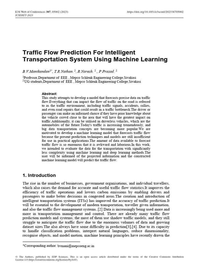 Traffic Flow Prediction Using ML Techniques | PDF | Support Vector ...
