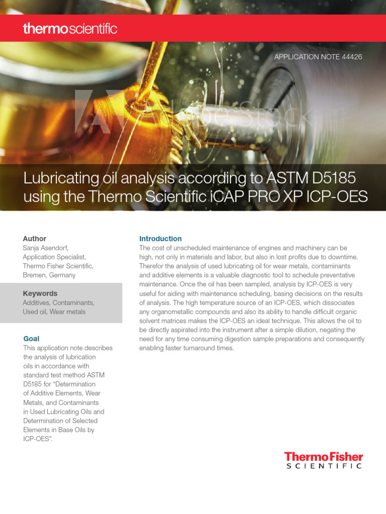AN44426 Lubricating Oil Analysis ASTM D5185 iCAP PRO XP ICP OES ST3 | PDF | Solubility | Chemistry