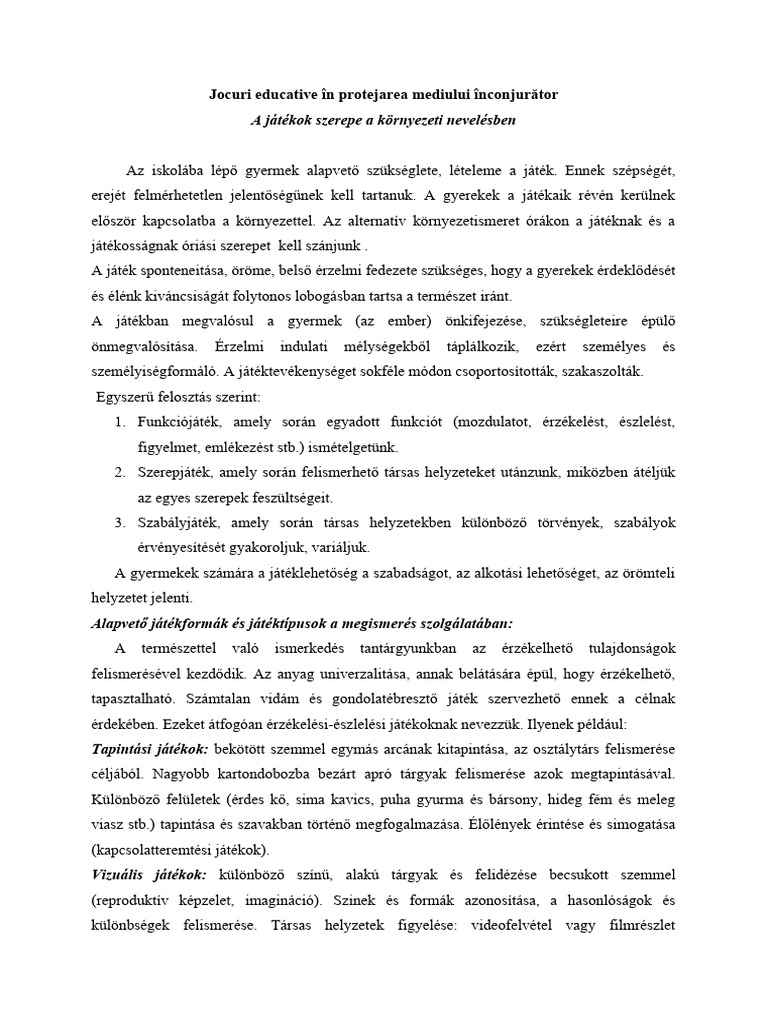 0 Jocuri Educative in Protejarea Mediului Inconjuratora Jatekok Szerepe A Kornyezeti Nevelesben ...