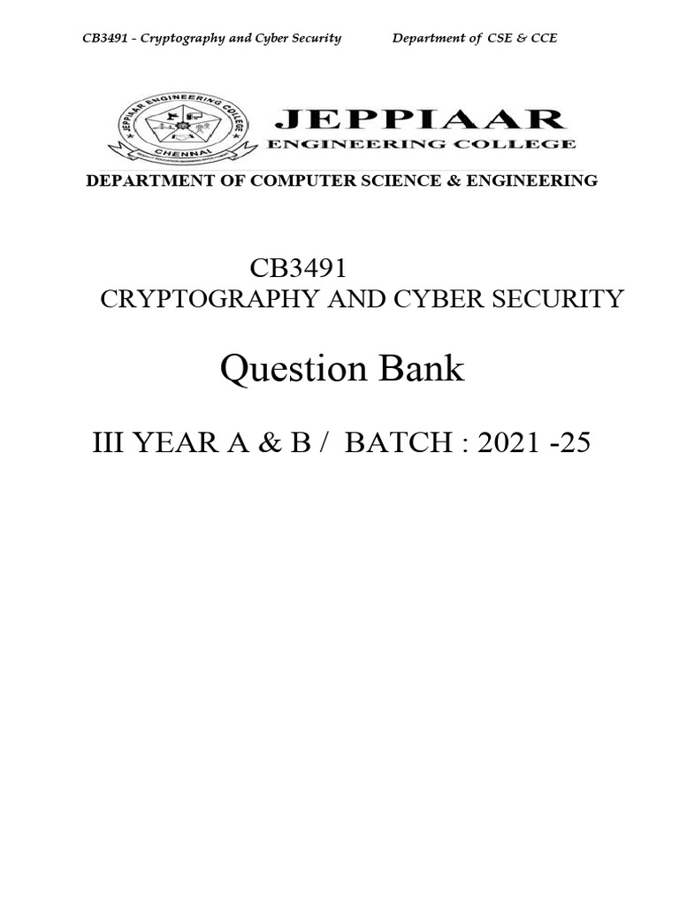 Cb3491 Crptography and Cyber Security | PDF | Cryptography | Key (Cryptography)