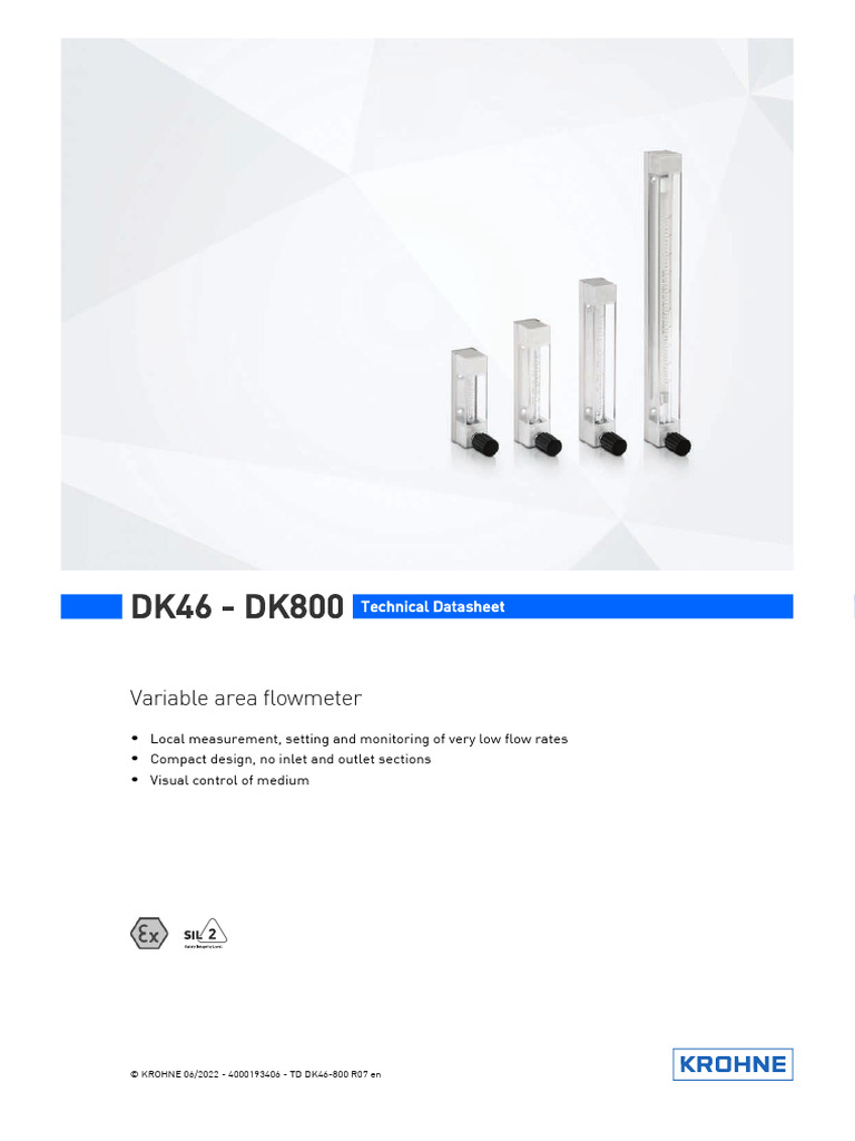 DK46-DK800 Flowmeter Datasheet | PDF | Flow Measurement | Pressure