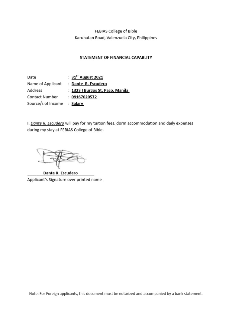 Statement of Financial Support | PDF