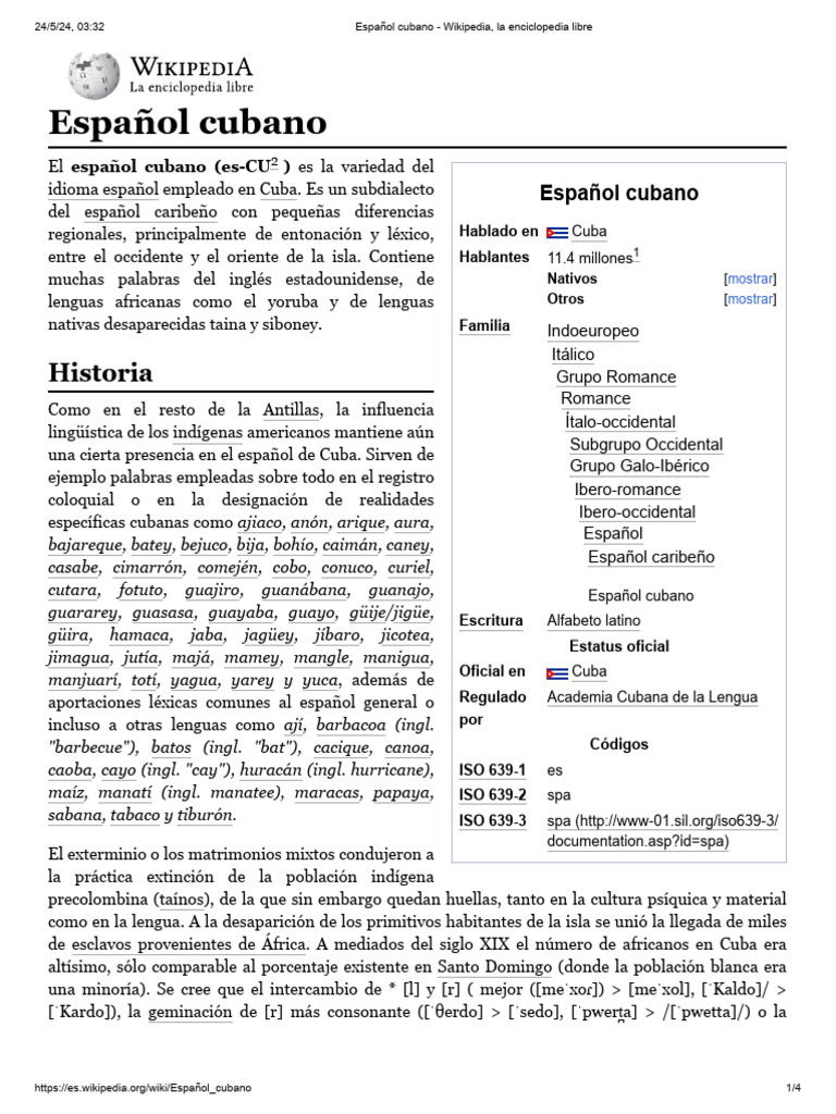 Español Cubano - Wikipedia, La Enciclopedia Libre | PDF | Lingüística
