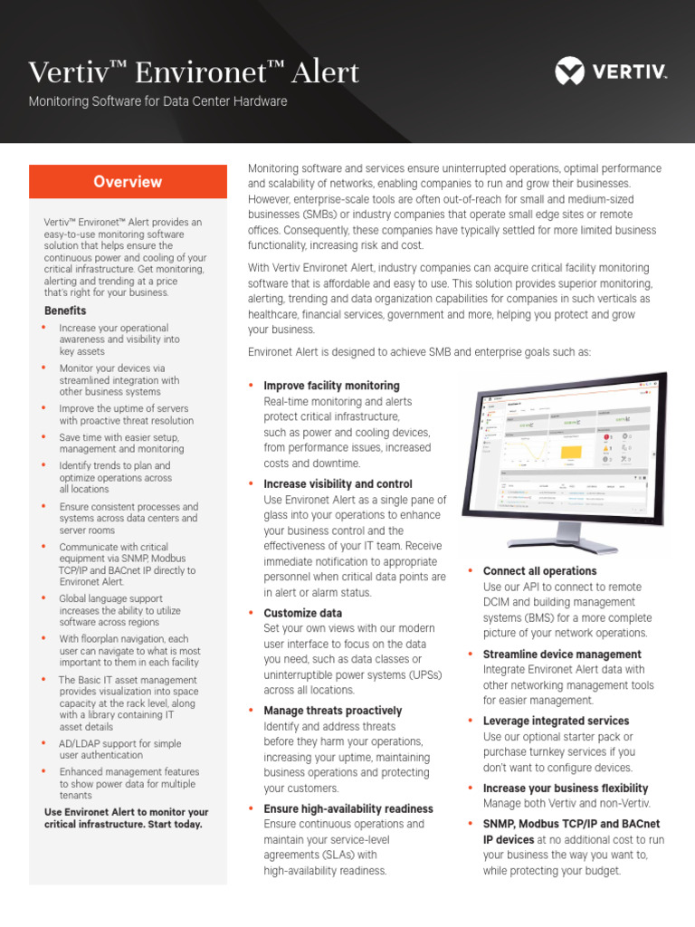 Vertiv Environet Alert Data Sheet | PDF | Computer Network | Data Center