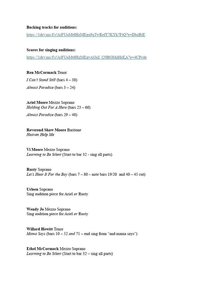 Audition Numbers - Footlosoe | PDF | Art | Poetry