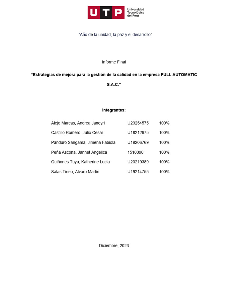 Trbajo Final Calidad | PDF | Calidad (comercial) | Business