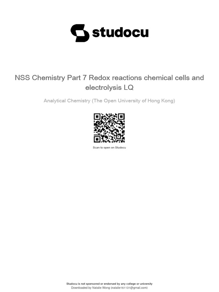 Nss Chemistry Part 7 Redox Reactions Chemical Cells and Electrolysis LQ ...