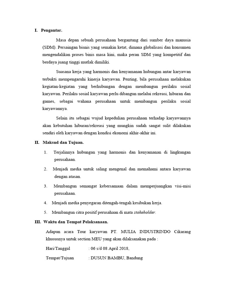 Proposal Tour Karyawan PT. Mulia 2018 | PDF | Bisnis