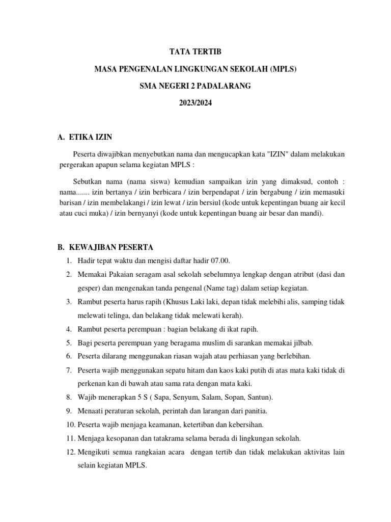 Tatib Peserta Mpls Sman2 PDL 2023 | PDF