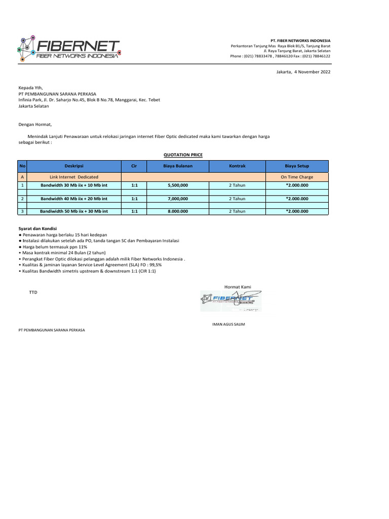 Quotation FIBERNET-PSP | PDF